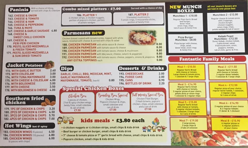 Menu at PIZZA PRONTO fast food, Grimsby
