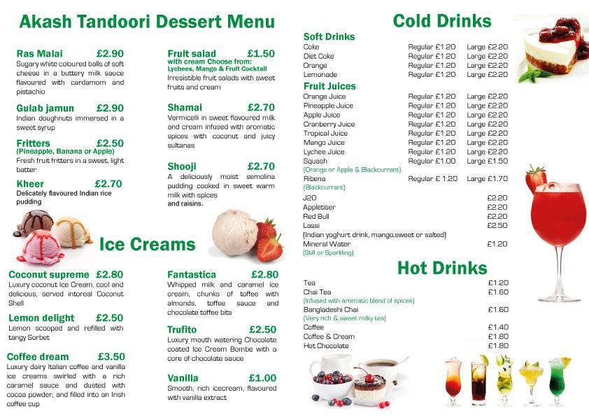 Menu at Akash Indian Takeaway restaurant, Cardiff