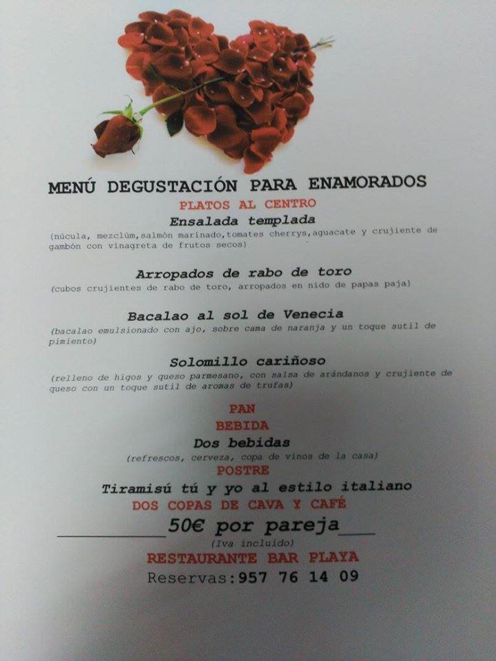 Carta de Bar Playa, Córdoba