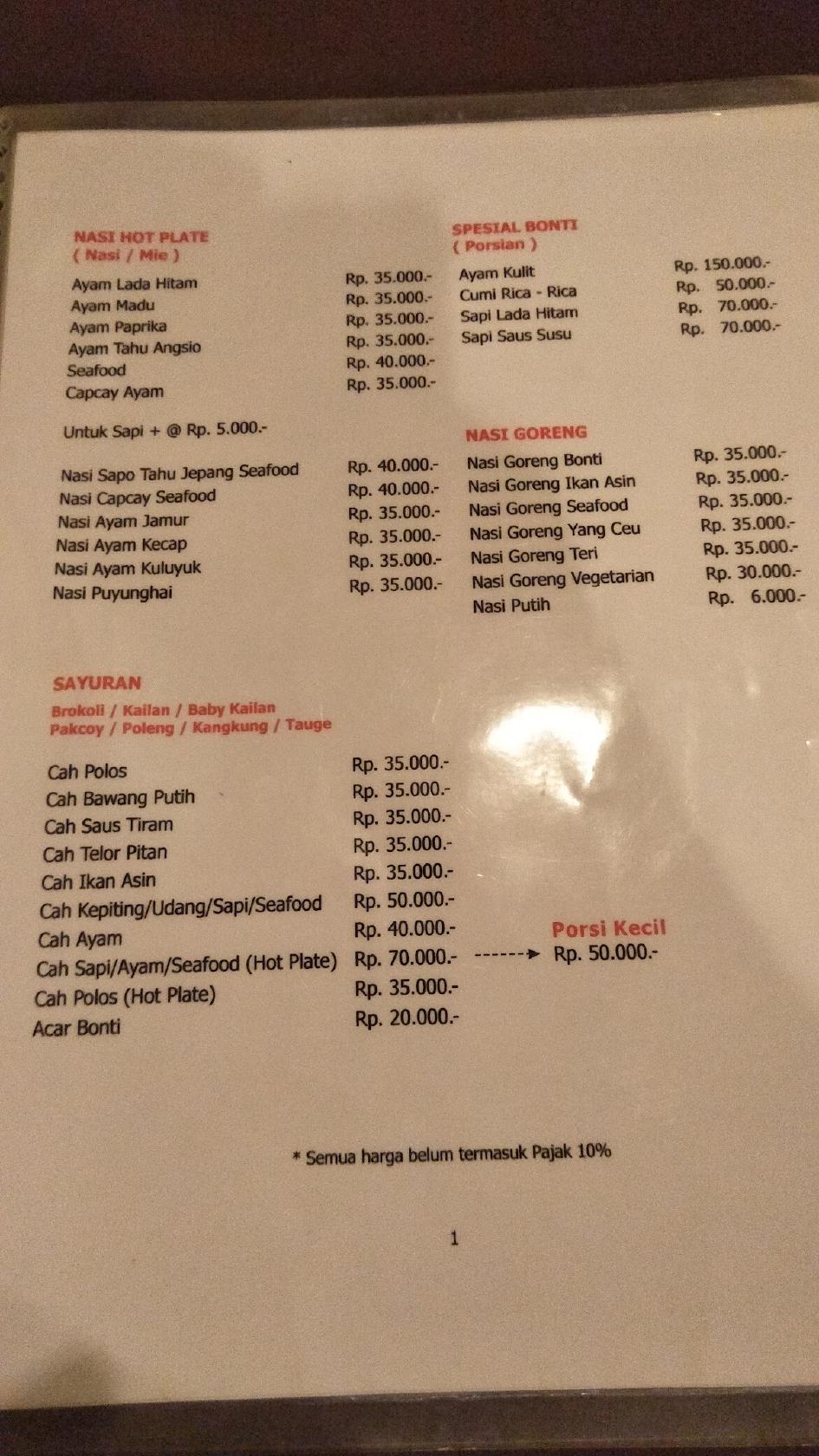 Menu at Bonti Restaurant, Indonesia, Jl. Terusan Pasirkoja No.347