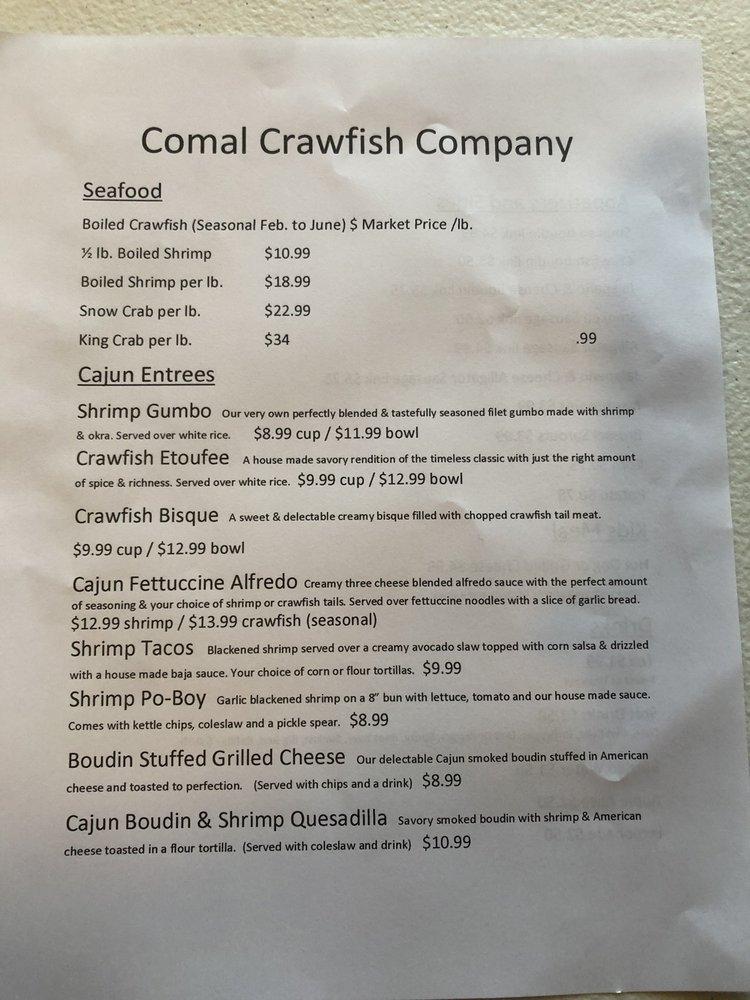 Menu at Comal Crawfish Company restaurant, New Braunfels, 311 FM306 #1B