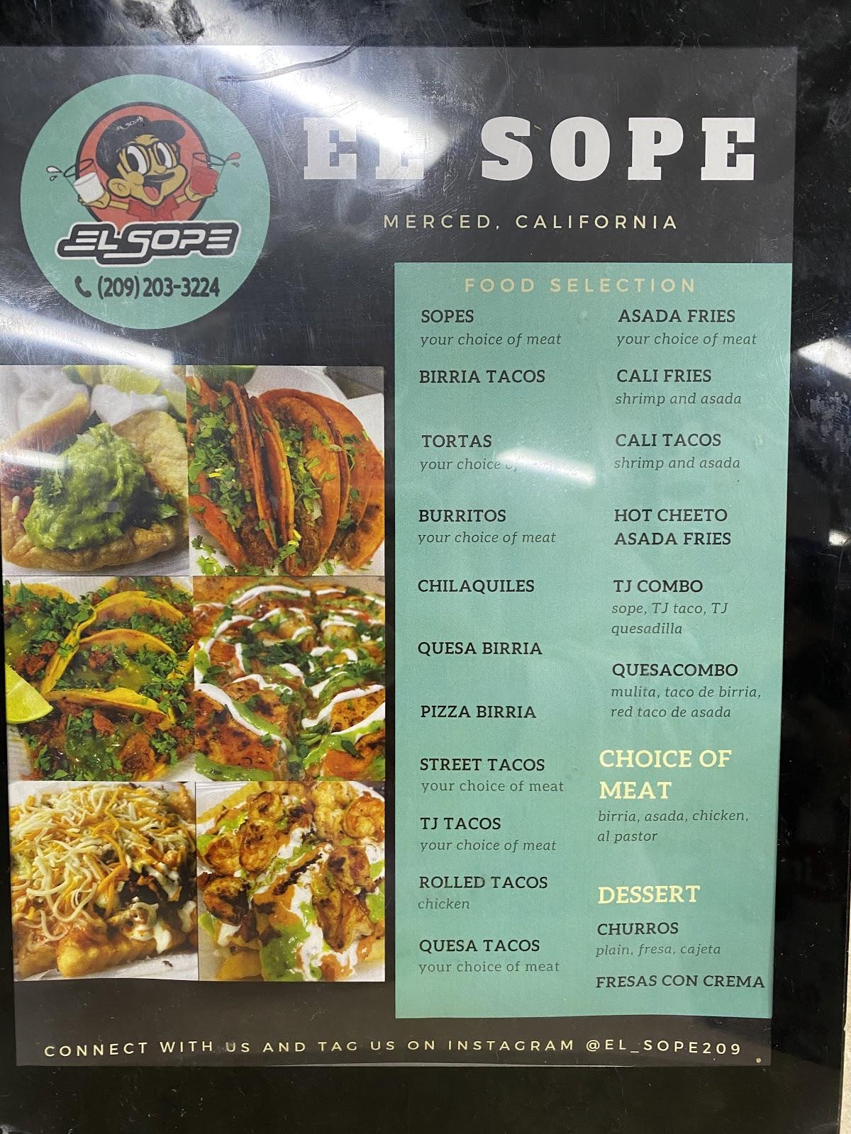 Menu at EL Sope restaurant, Merced, W Olive Ave