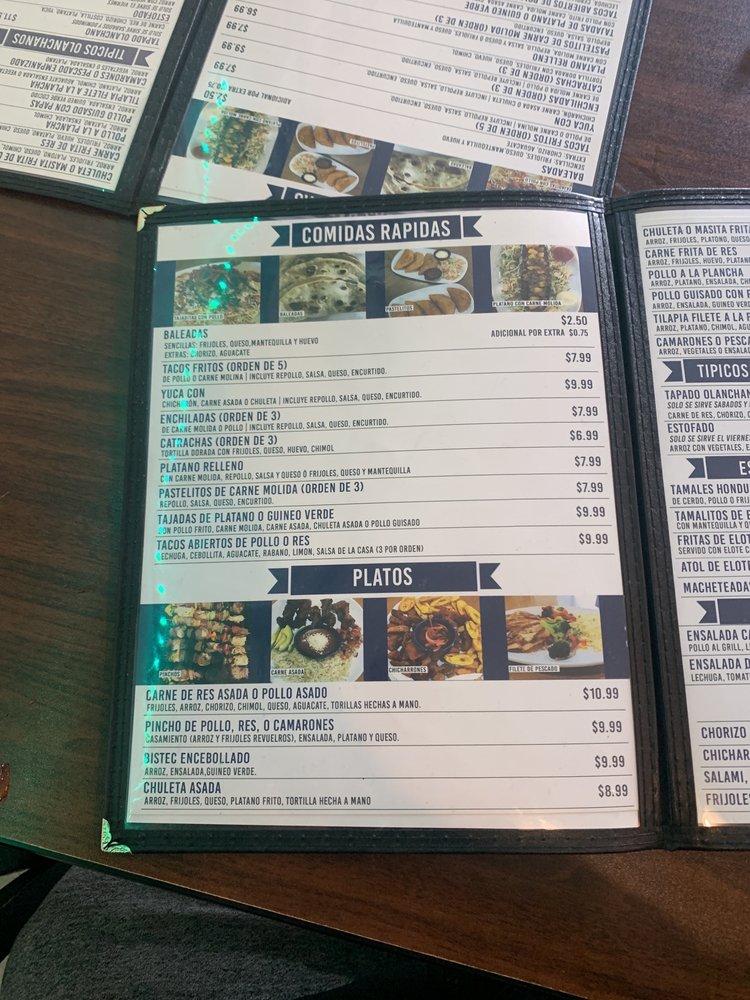 Carta de El Hondureño Restaurante, Atlantic City