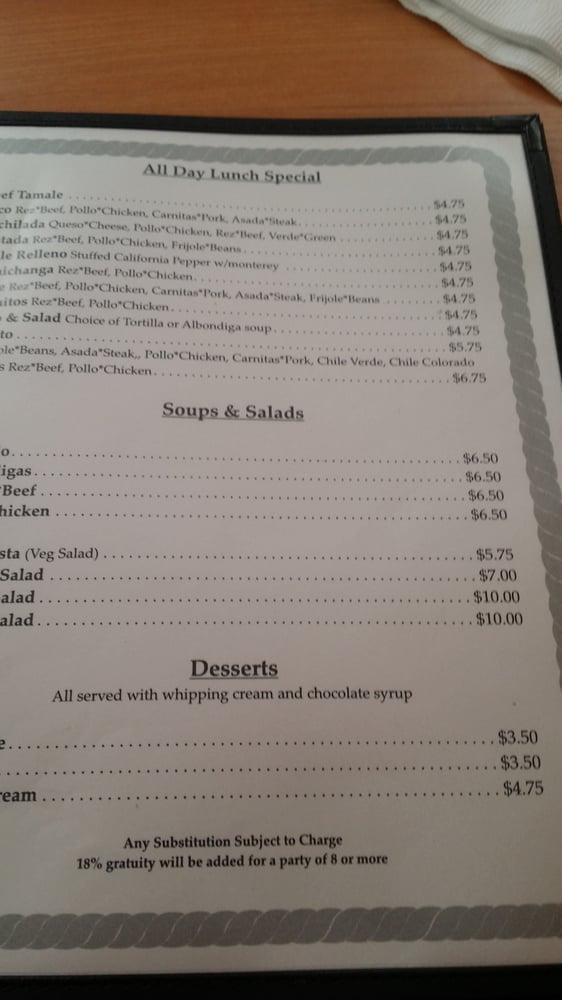 Menu at Jenny's Grill Steak & Mariscos restaurant, Barstow