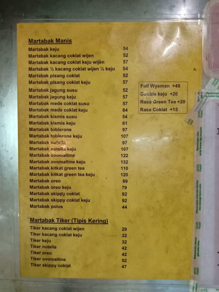Menu at Martabak Borneo - Setiabudi desserts, Jakarta, Jl. Taman Setia ...