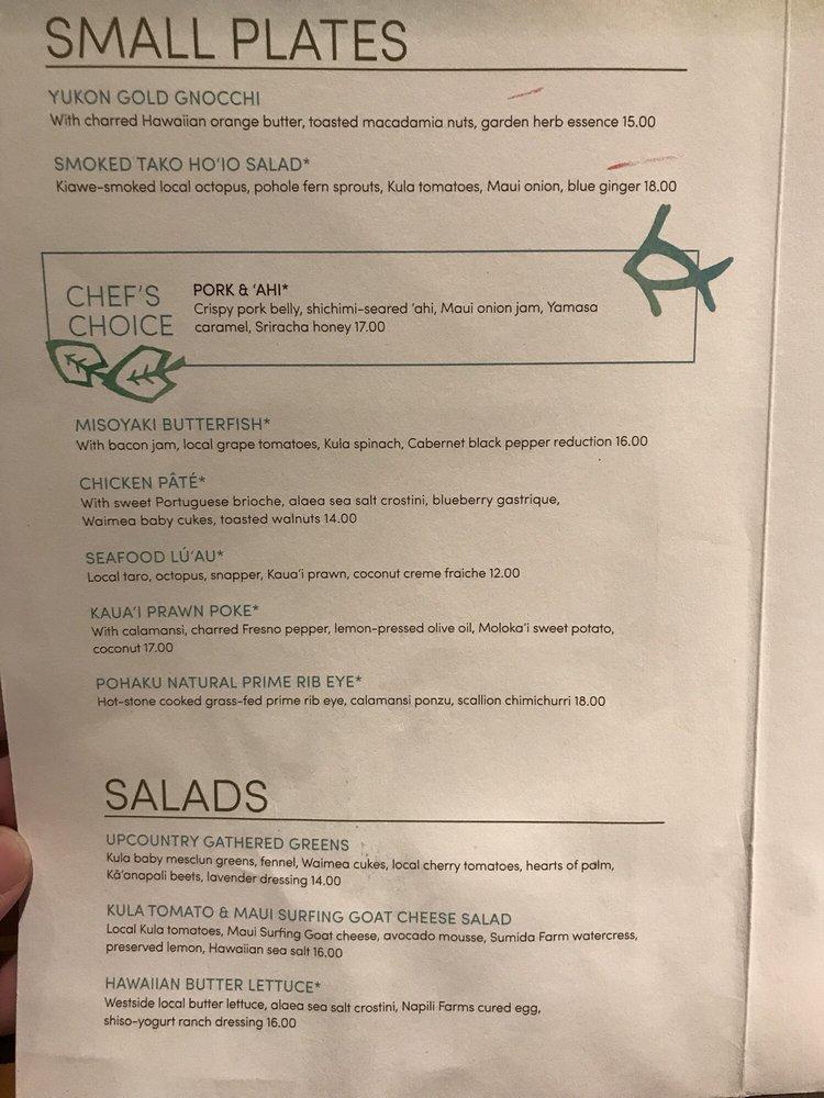 Menu at Mauka Makai restaurant, Lahaina