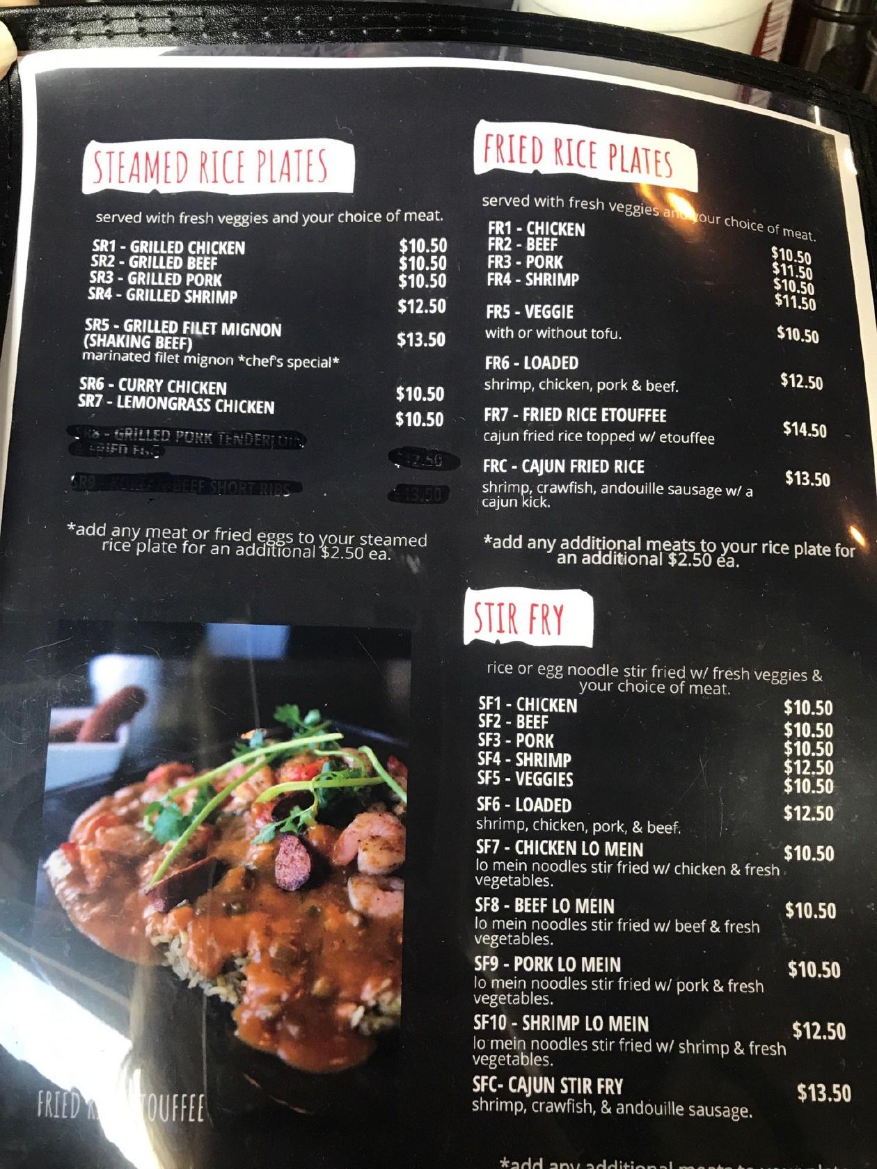 Menu at The Cajun Asian restaurant, Bossier City