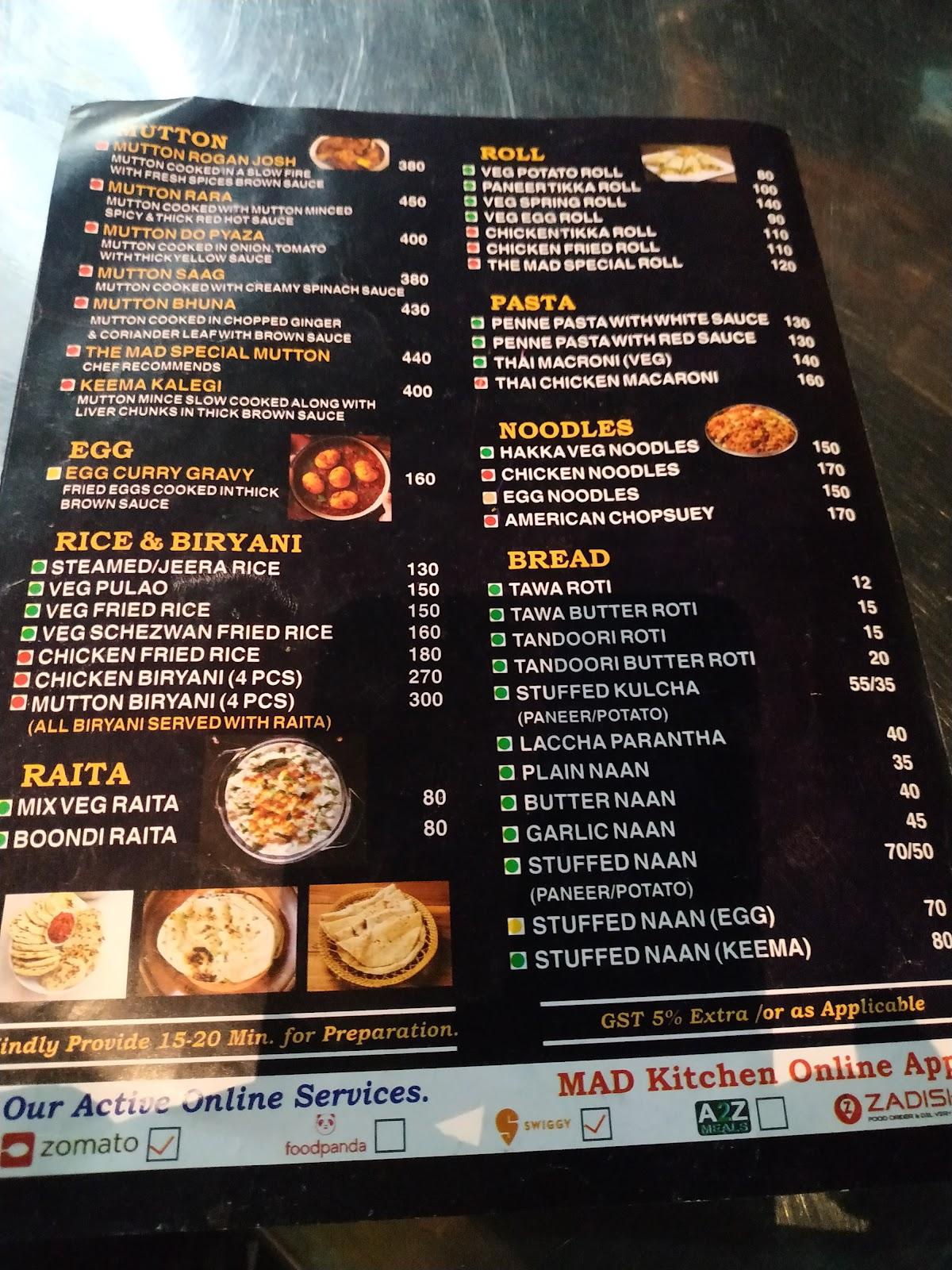 Menu at The Mad Kitchen, Jhansi