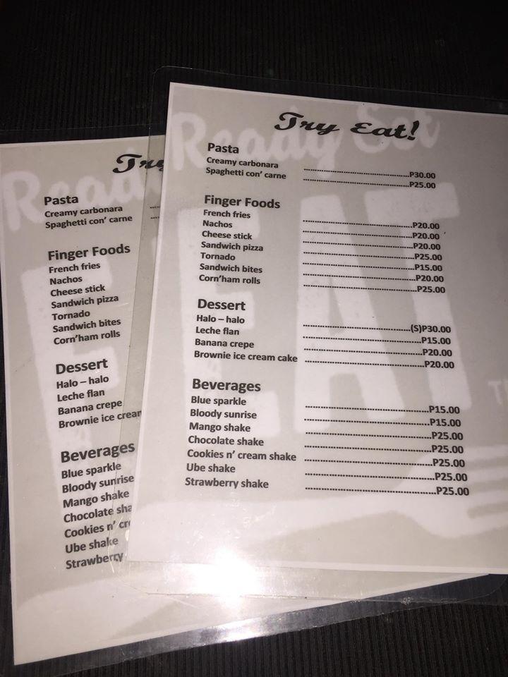 Menu at Try Eat Cafe, Las Pinas