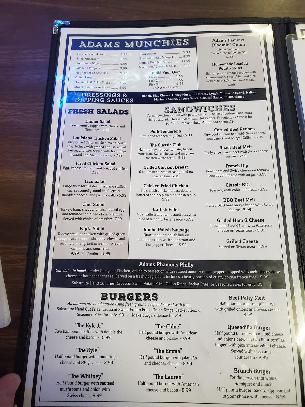 Menu at Adams Bar & Grill, Saint Joseph