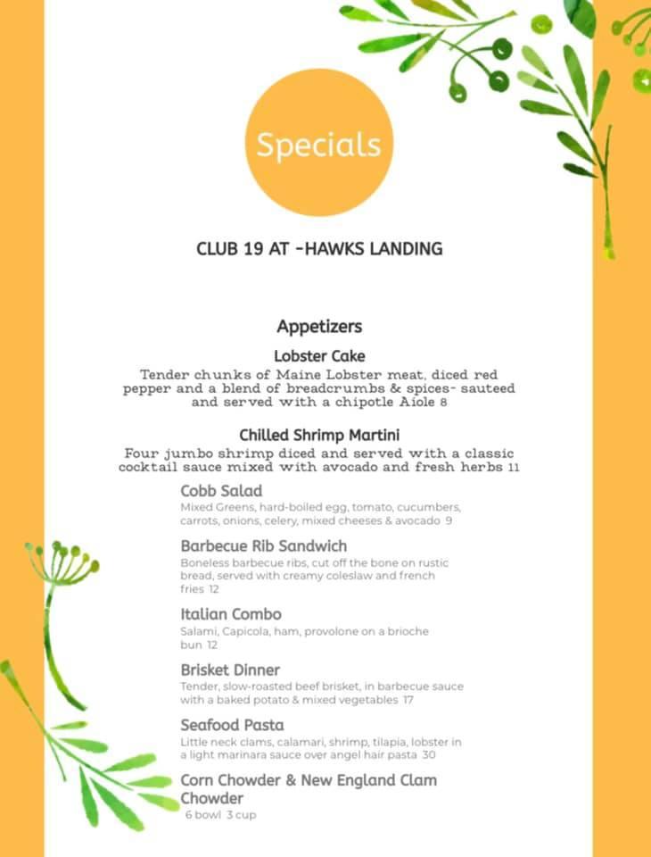 Menu at Bunkers Bar & Grill @ Hawks Landing Country Club, Southington