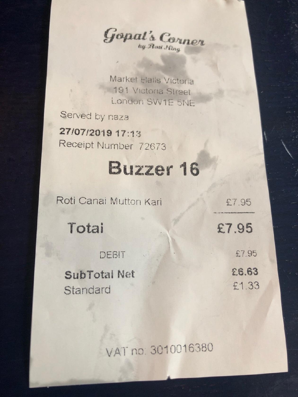 Menu at Gopal’s Corner by Roti King restaurant, London