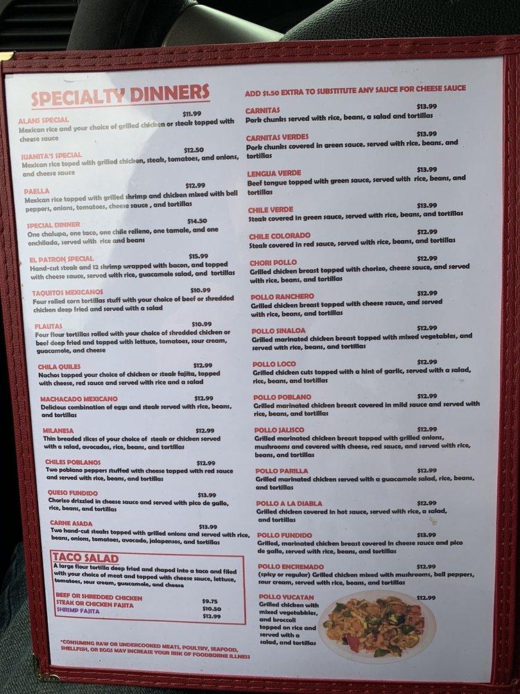 Menu at Los Ranchitos Mexican Restaurant, Geneseo