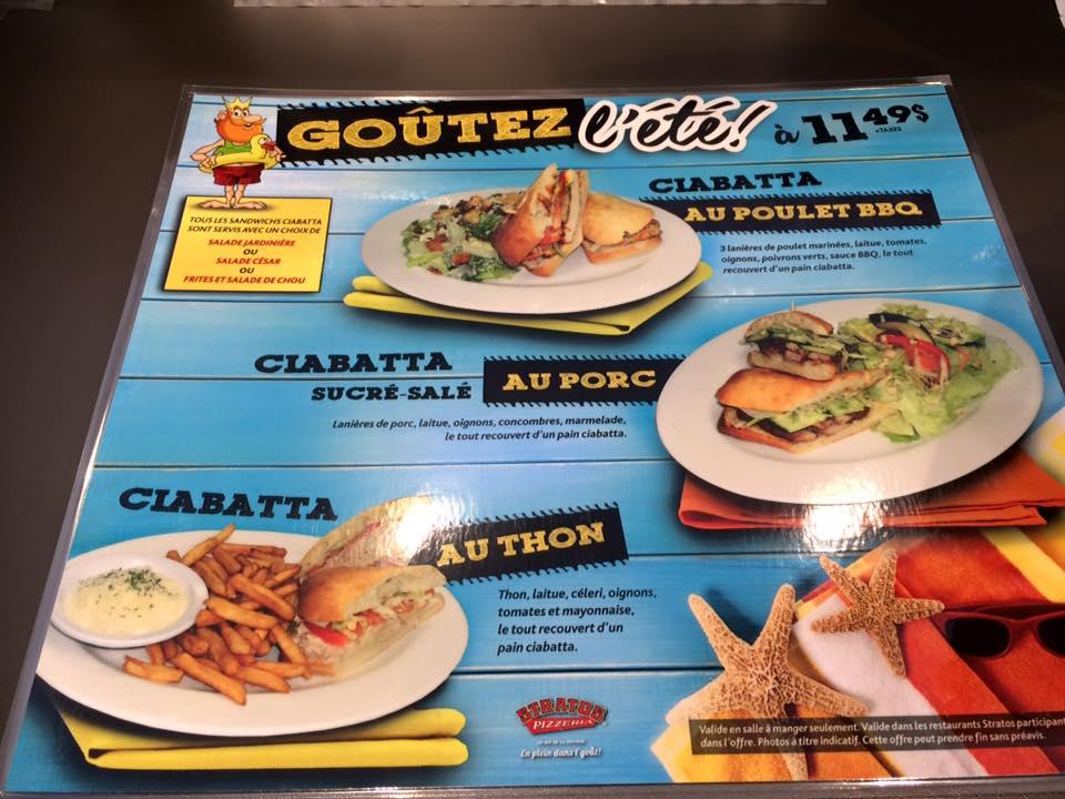 Menu au Stratos Pizzeria, Bécancour, 521 Av. Godefroy