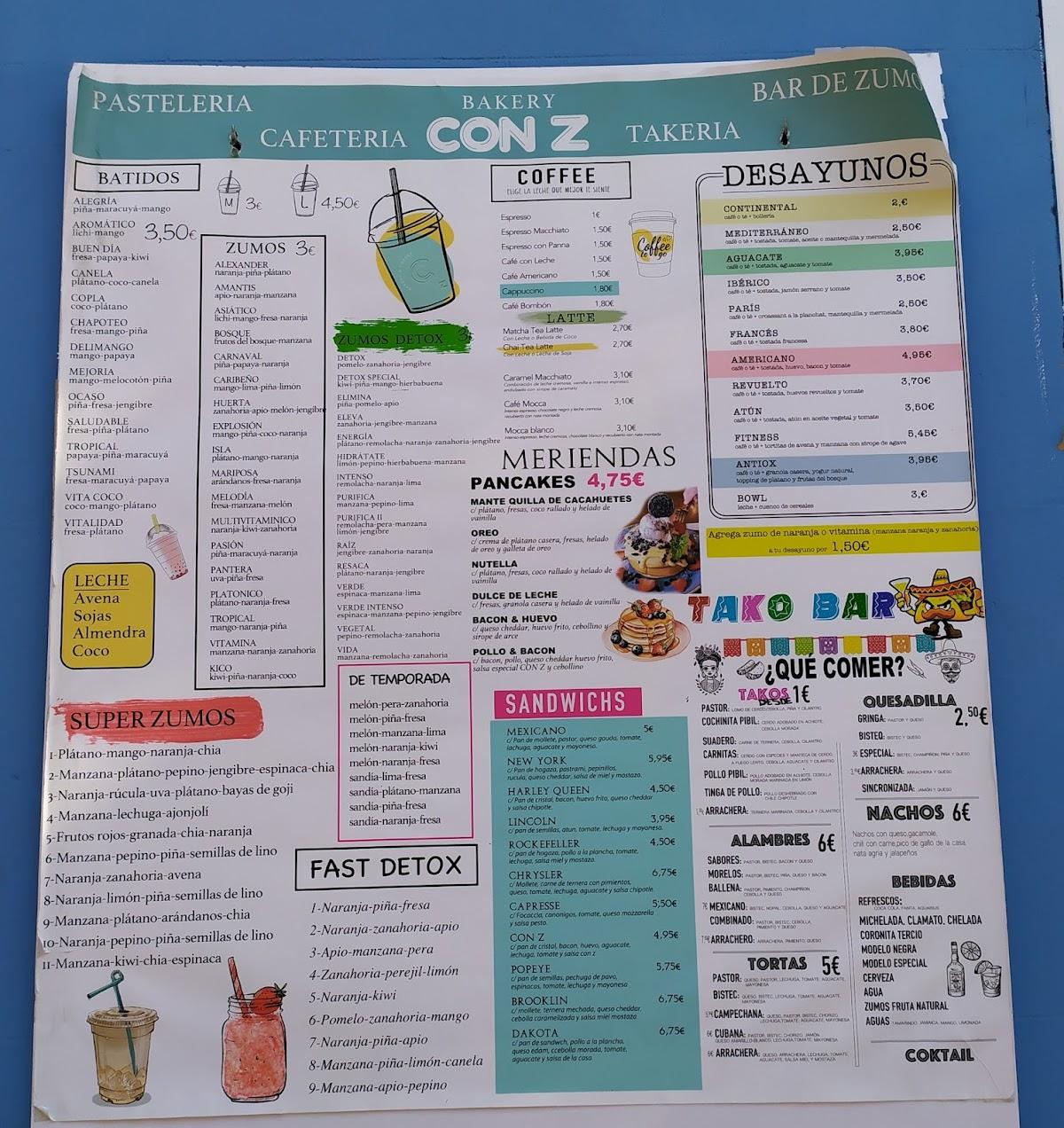Menu at Bakery con Z, Madrid, C. de Marcelo Usera