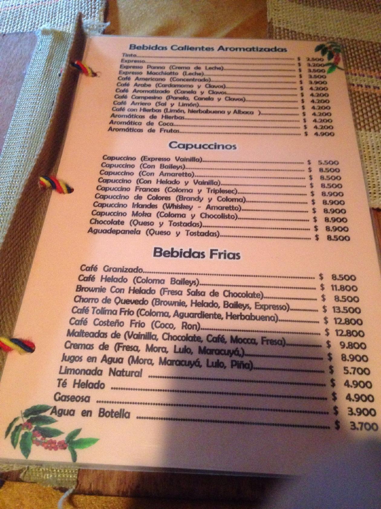 Carta de COLOR CAFE, Bogotá, Cra. 2 No. 12b-10