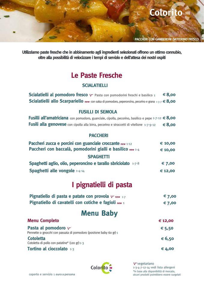 Menu at Colorito restaurant, Caserta