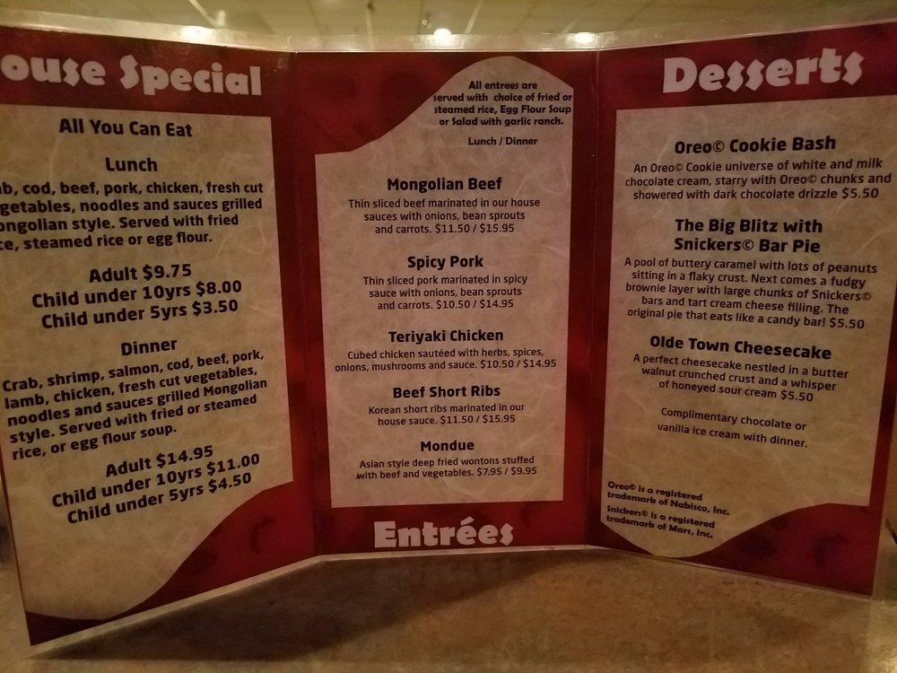 Menu at Moon's Mongolian Grill restaurant, Spokane