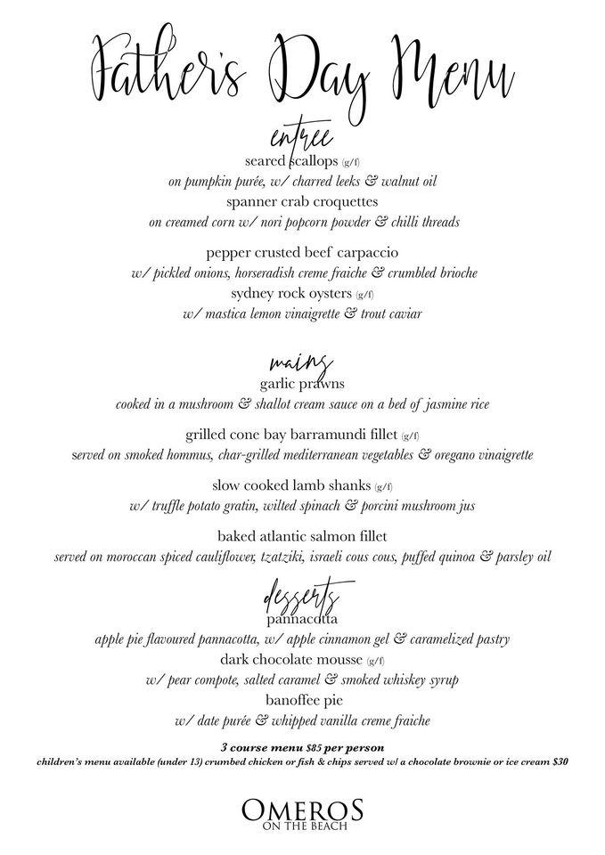 Menu at Omeros On The Beach restaurant, Ramsgate Beach