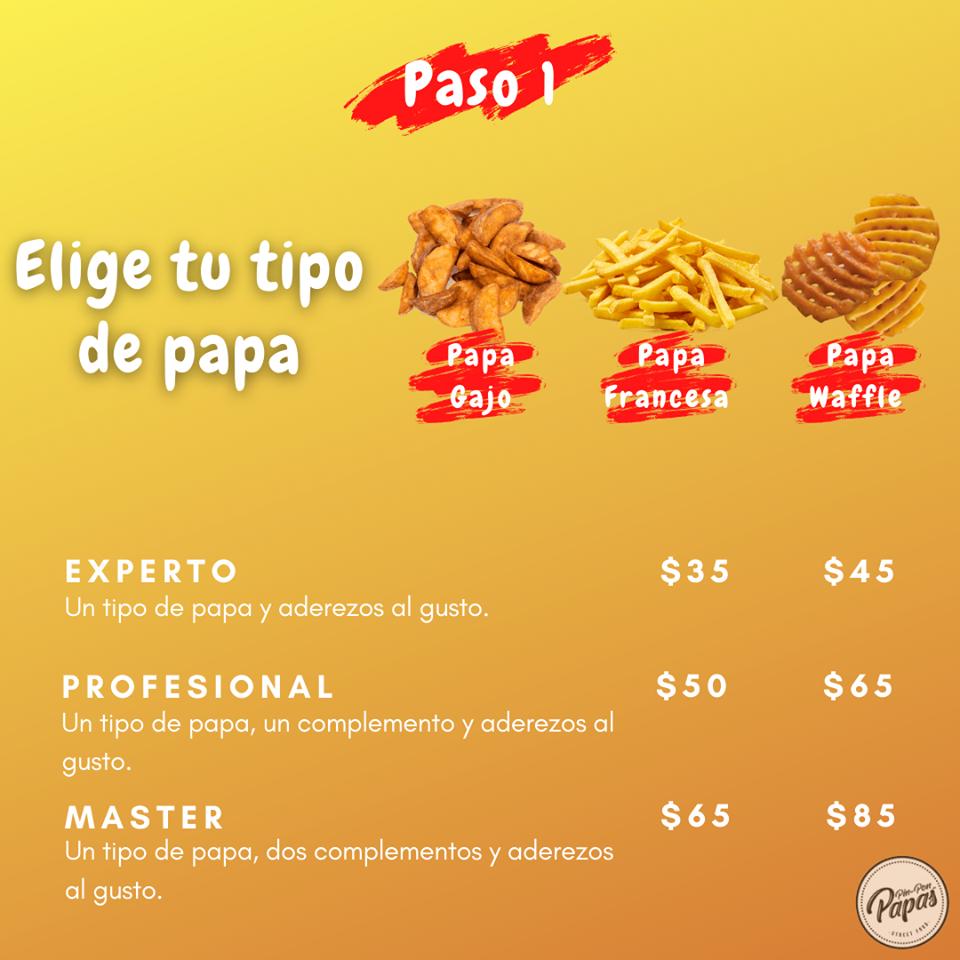 Menu at Pin-Pon Papas restaurant, Zacatecas