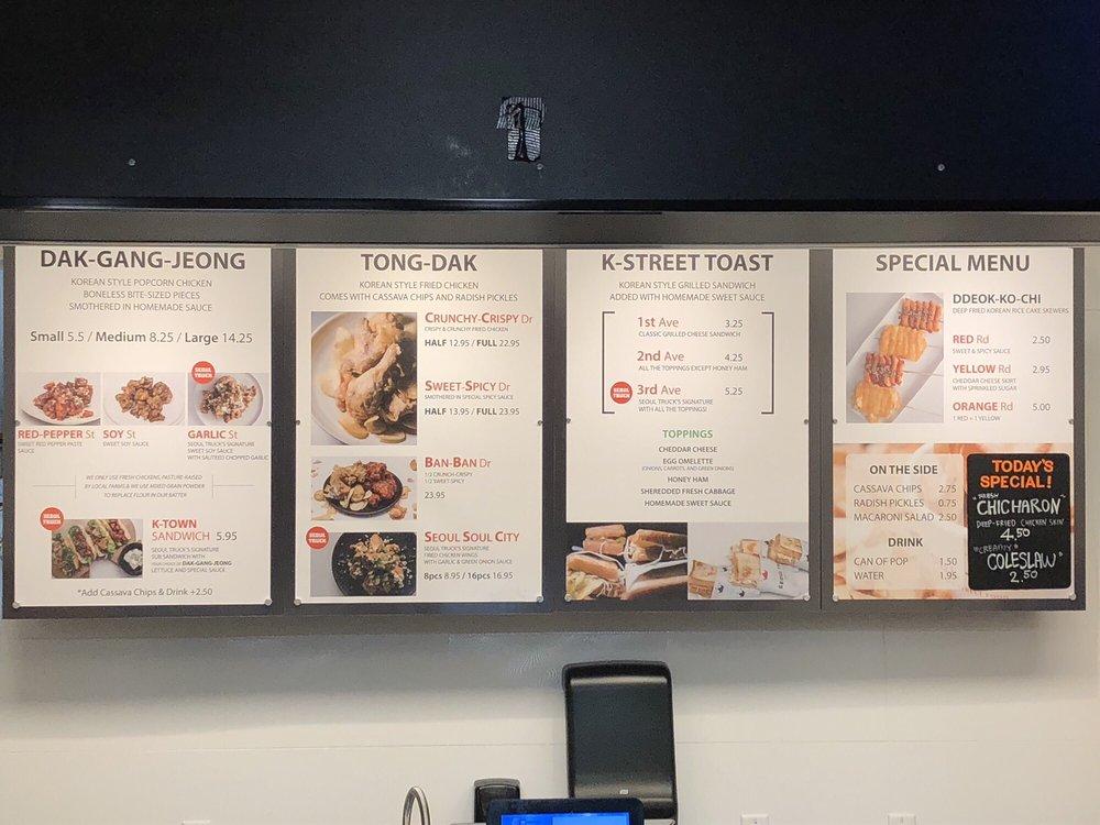 Menu at Seoul Truck Street Food restaurant, Coquitlam