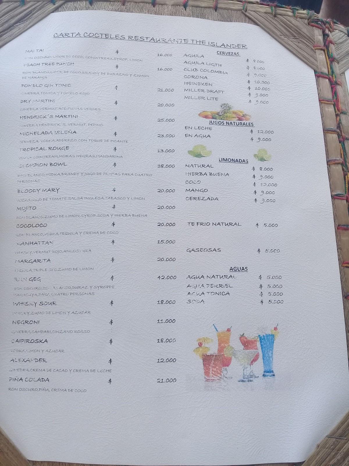 Carta del restaurante The Islander, San Andrés