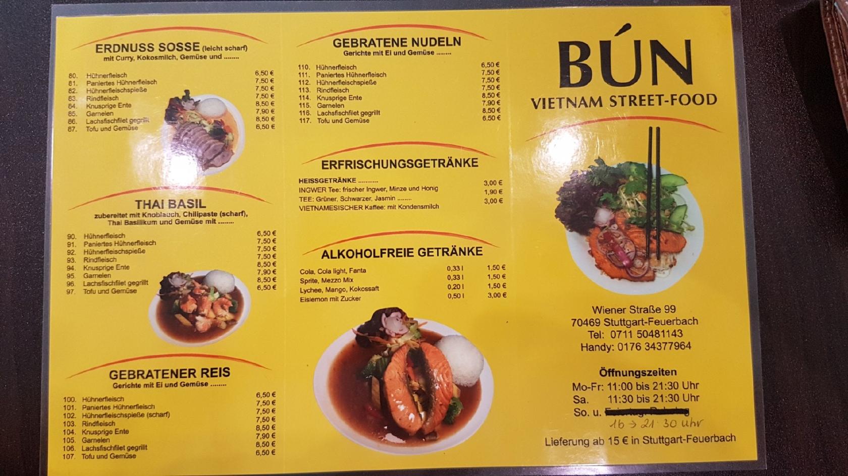 Menu at Bún Vietnam Street-Food restaurant, Stuttgart, Wiener Str. 99