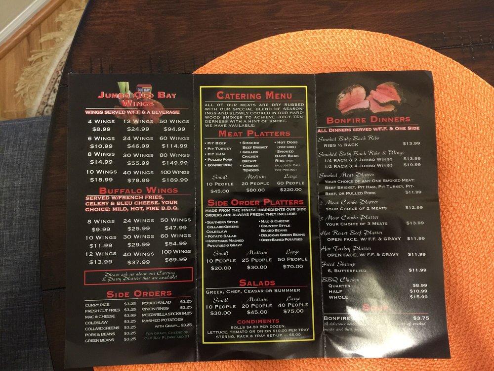 Menu at Bonfire Outdoor Charcoal Grill BBQ, Halethorpe