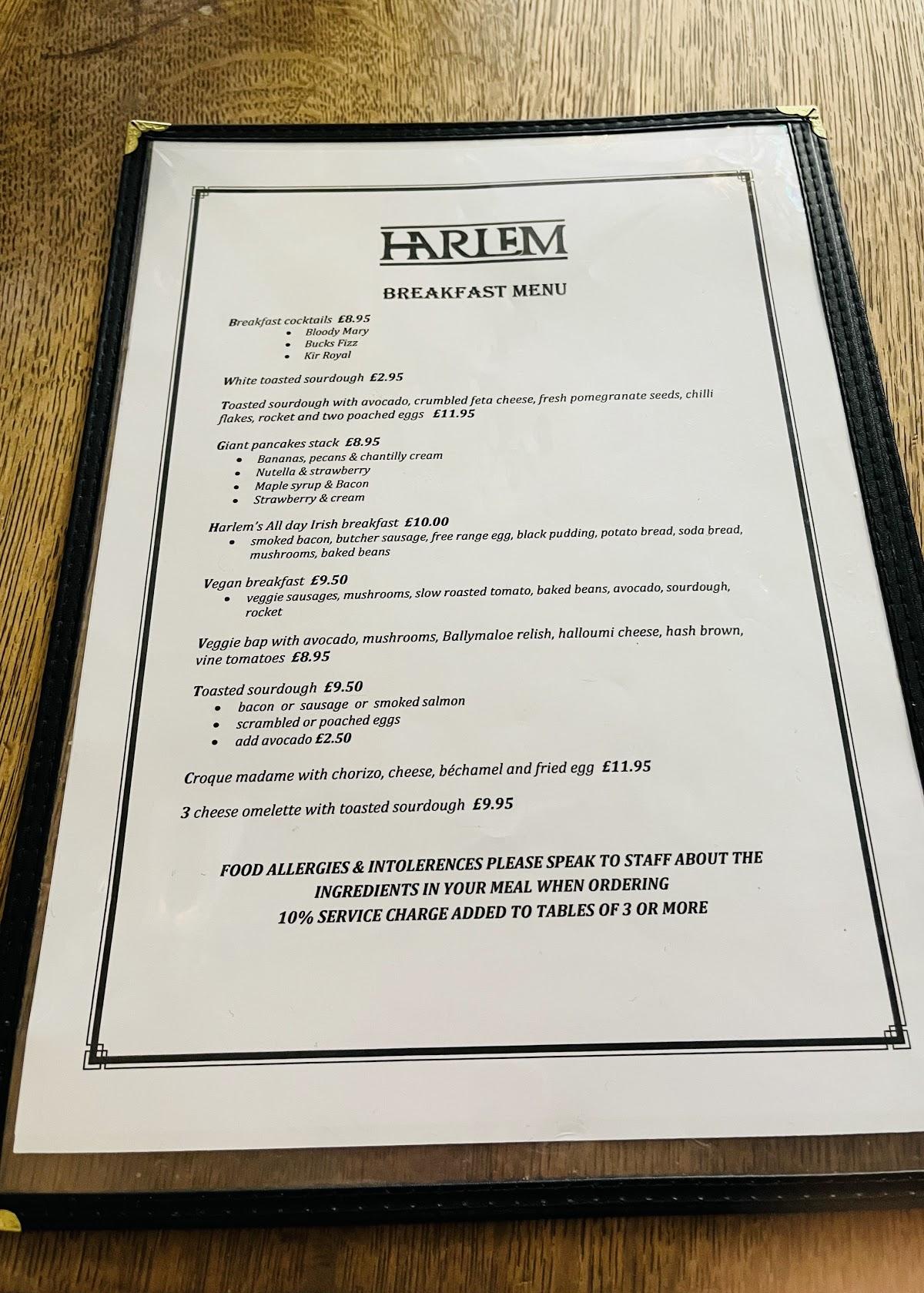 Menu at Igor Toth restaurant, Belfast