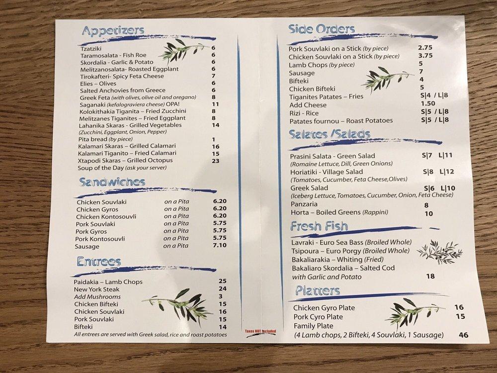 Menu at Pape Village Original Greek Restaurant, Toronto