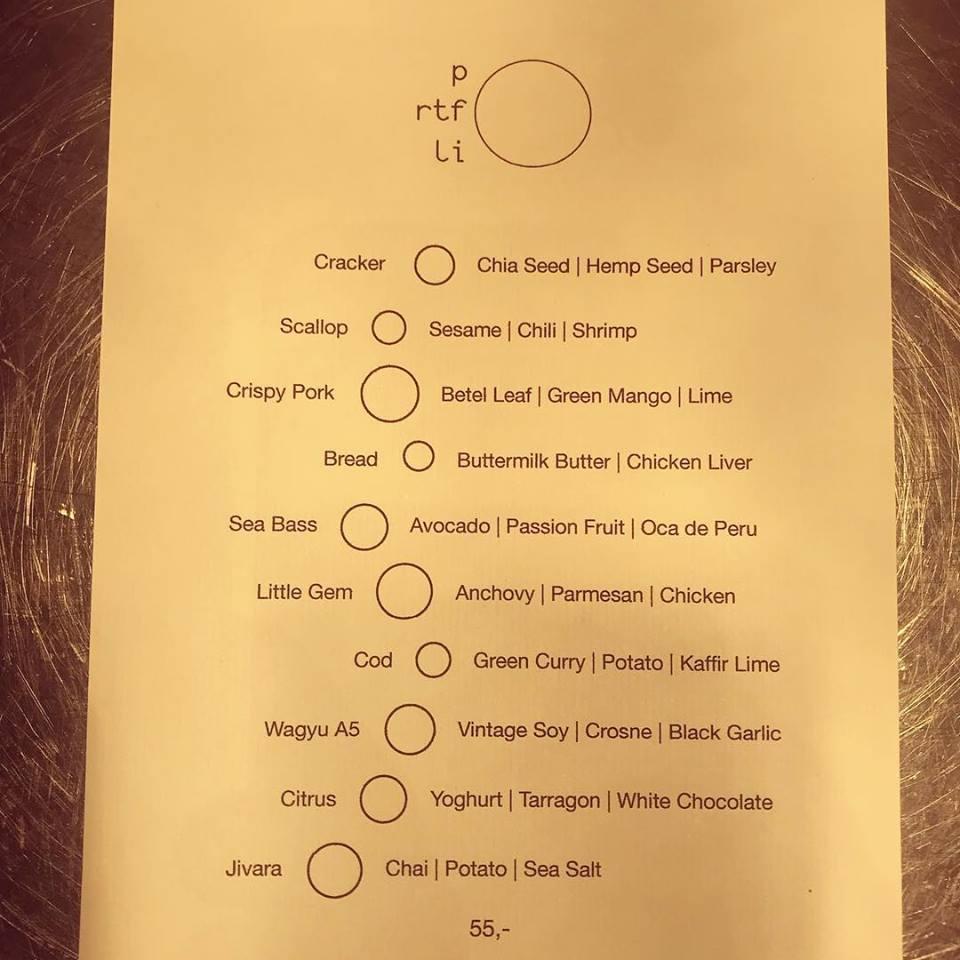 Menu at Portfolio, The Hague