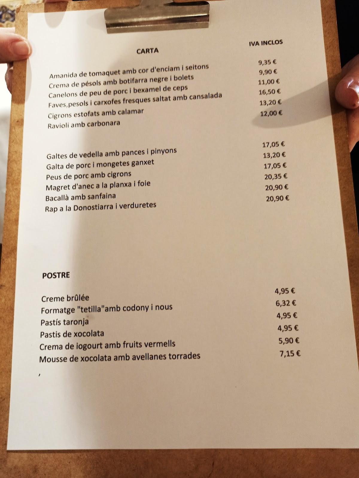 Carta de Restaurant Major 36, Gavà