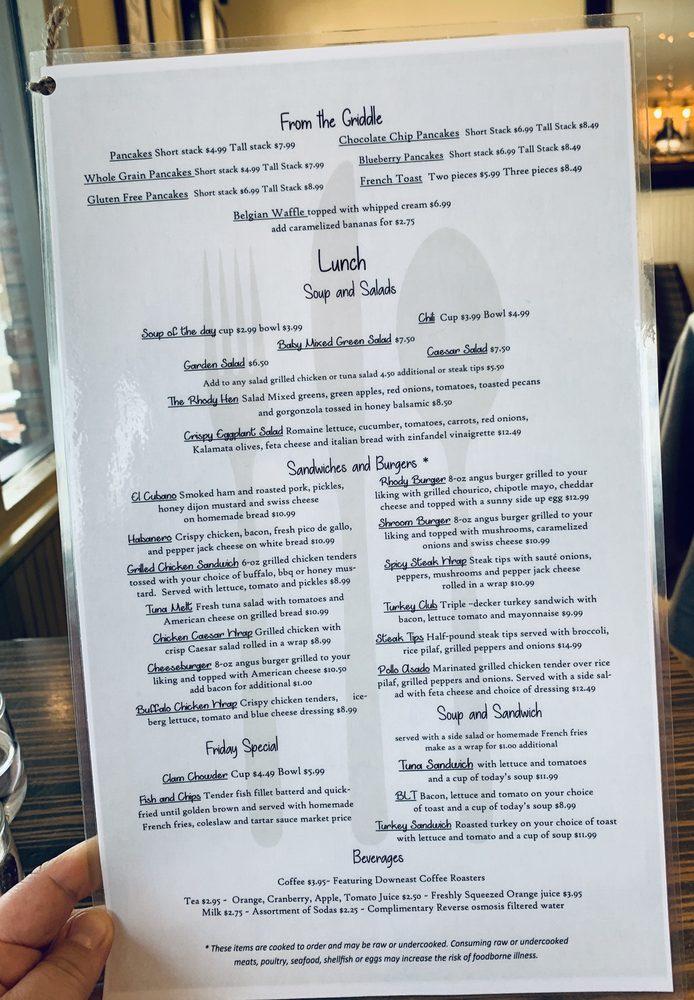 Menu at Rhody Hen Cafe, Pawtucket