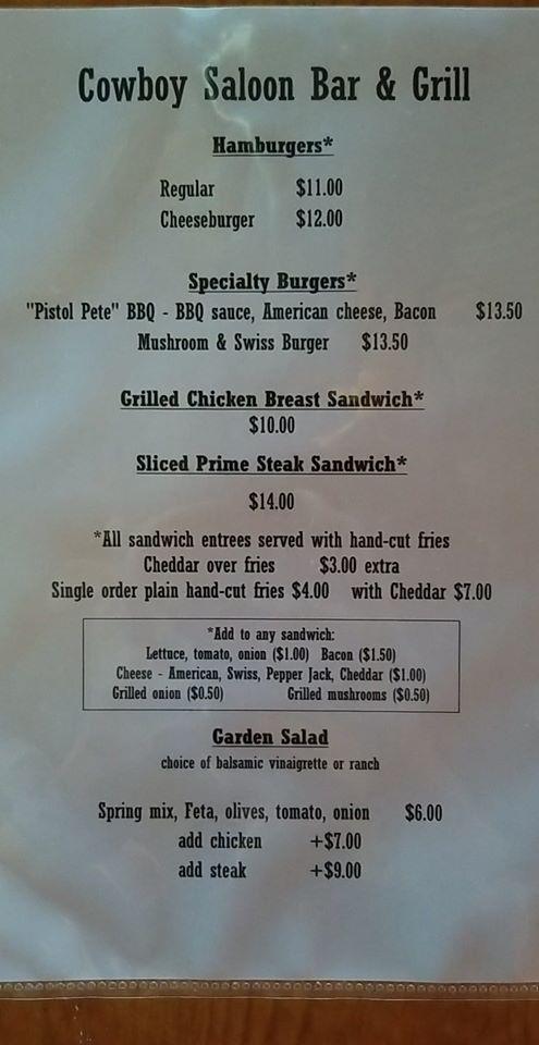 Menu at Cowboy Bar & Grill, Buffalo, 177 US-16