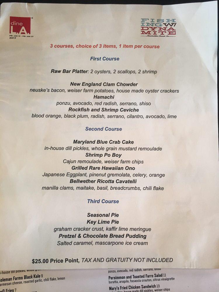 Menu at Fishing With Dynamite pub & bar, Manhattan Beach