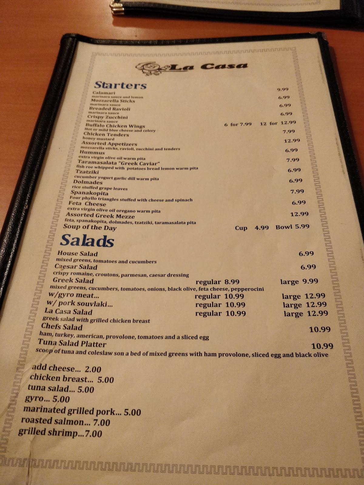 Menu at La Casa Restaurant, Alexandria
