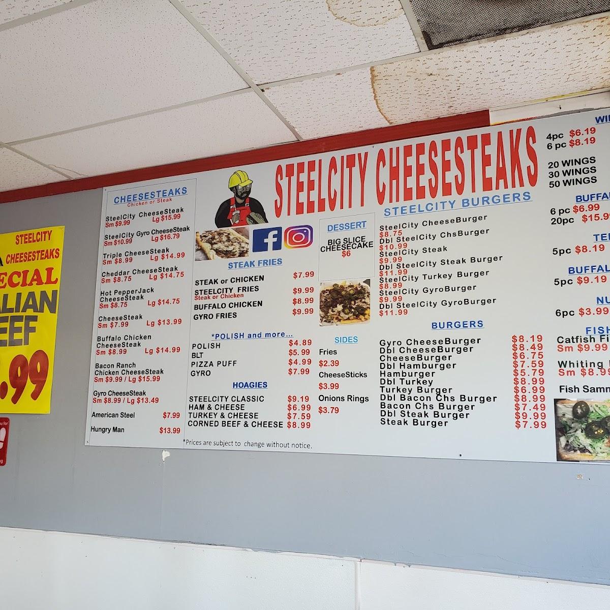 Menu at SteelCity CheeseSteaks restaurant, Gary