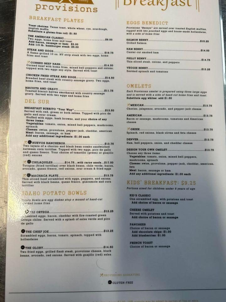 Menu at The Provision Kitchen pub & bar, Driggs