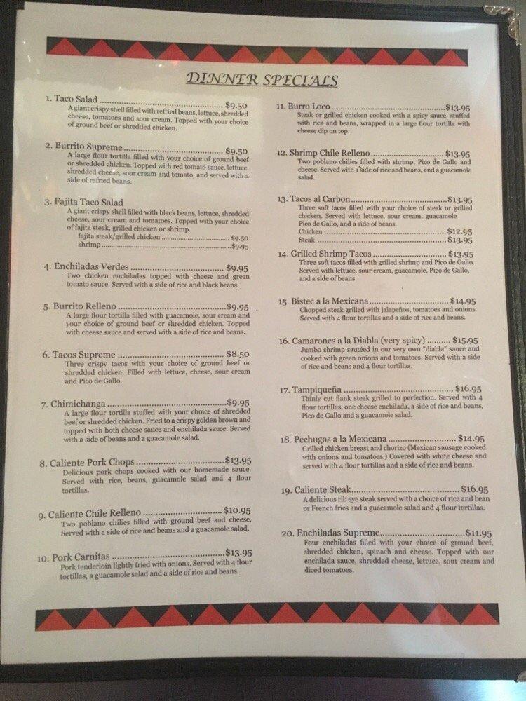 Menu at Tierra Caliente Mexican Grill restaurant, Childersburg