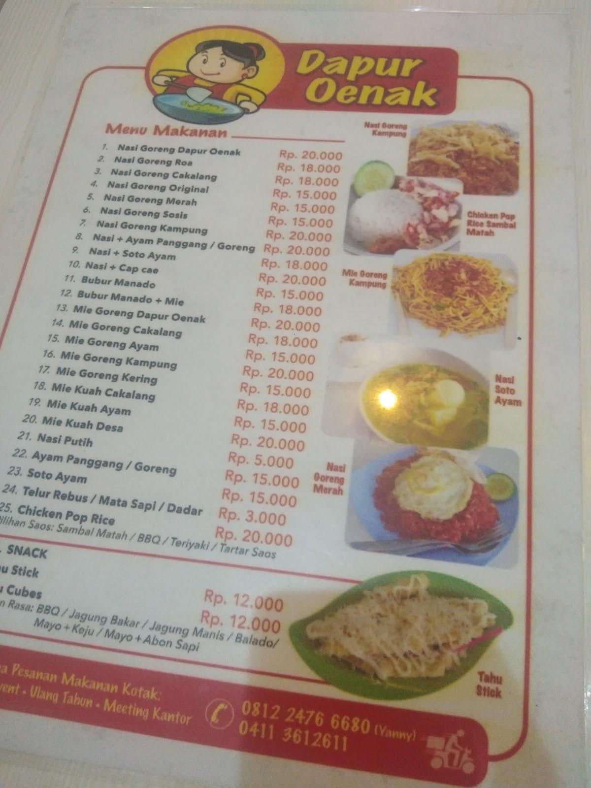 Menu at Dapur Oenak restaurant, Makassar