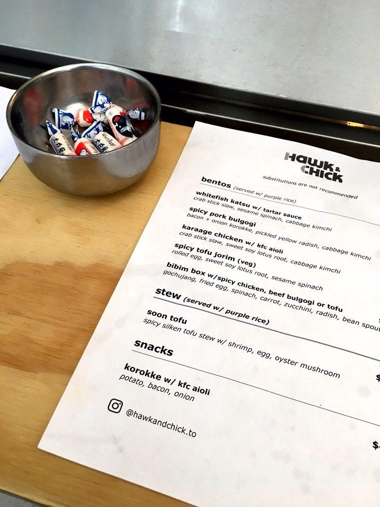 Menu at Hawk & Chick fast food, Toronto