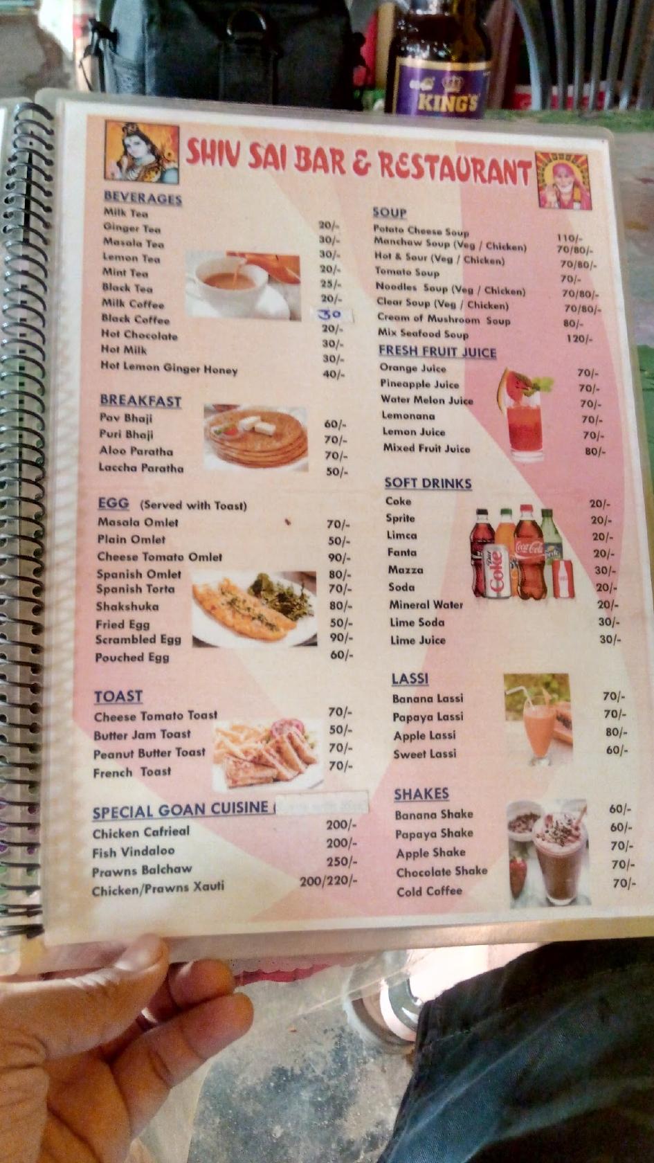 Menu at Shiv Sai thali house palolem beach Road Palolem Beach canacona ...
