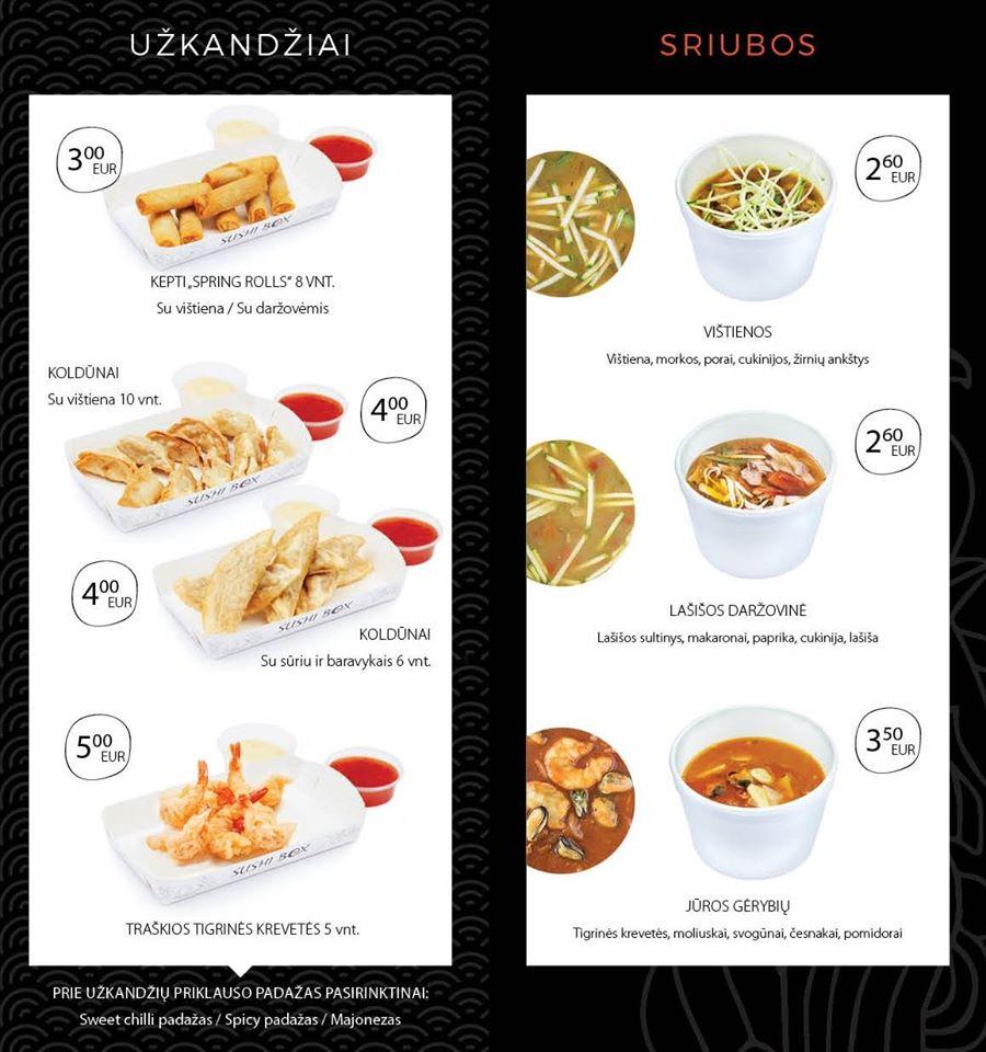Menu at Sushi Box restaurant, Kaunas