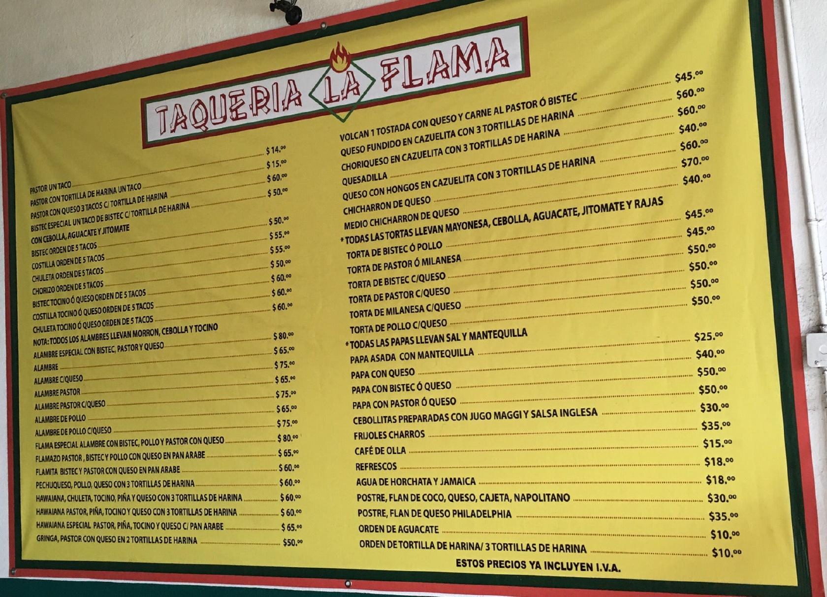 Carta del restaurante Taqueria La Flama, Ciudad del México, Doctor José ...