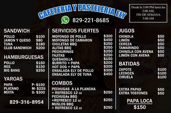 Menu at Caferia Ely, Higuey, Adamanay
