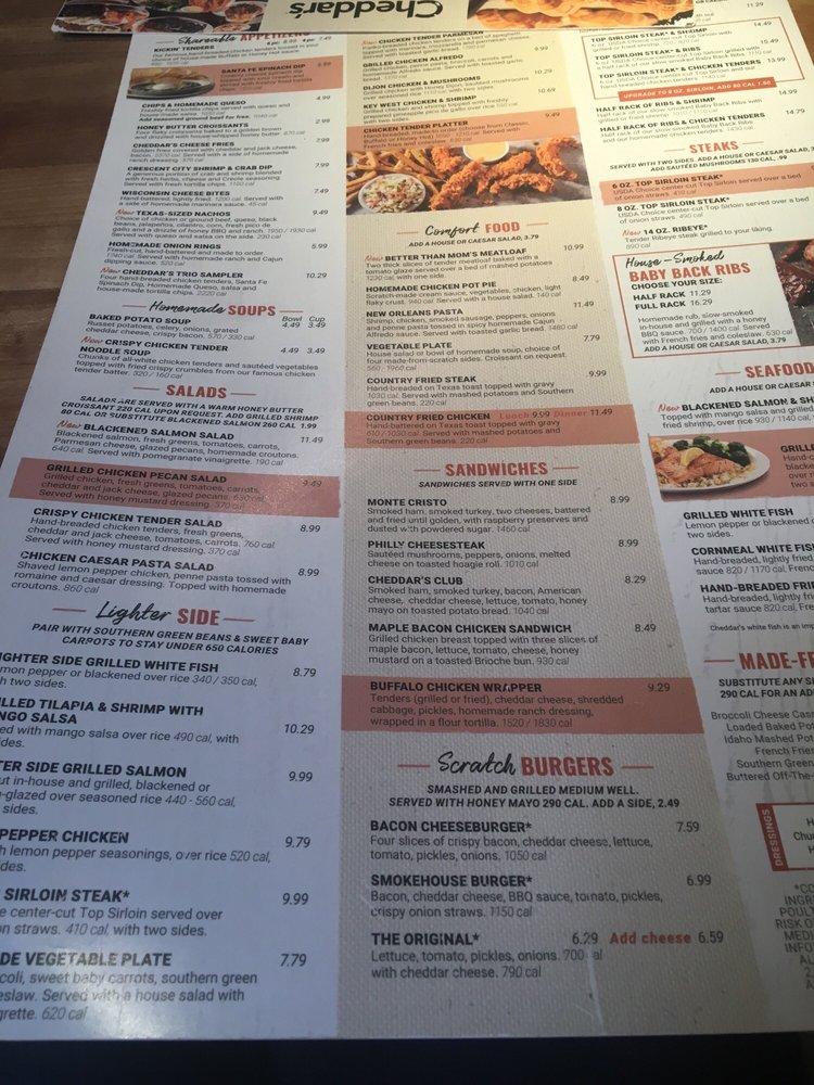 Menu at Cheddar's Scratch Kitchen restaurant, Newport News