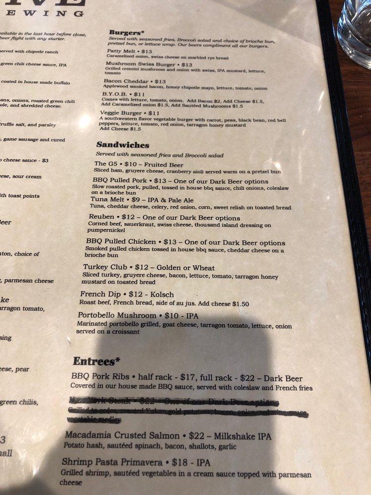 Menu at G5 Brewing pub & bar, Beloit