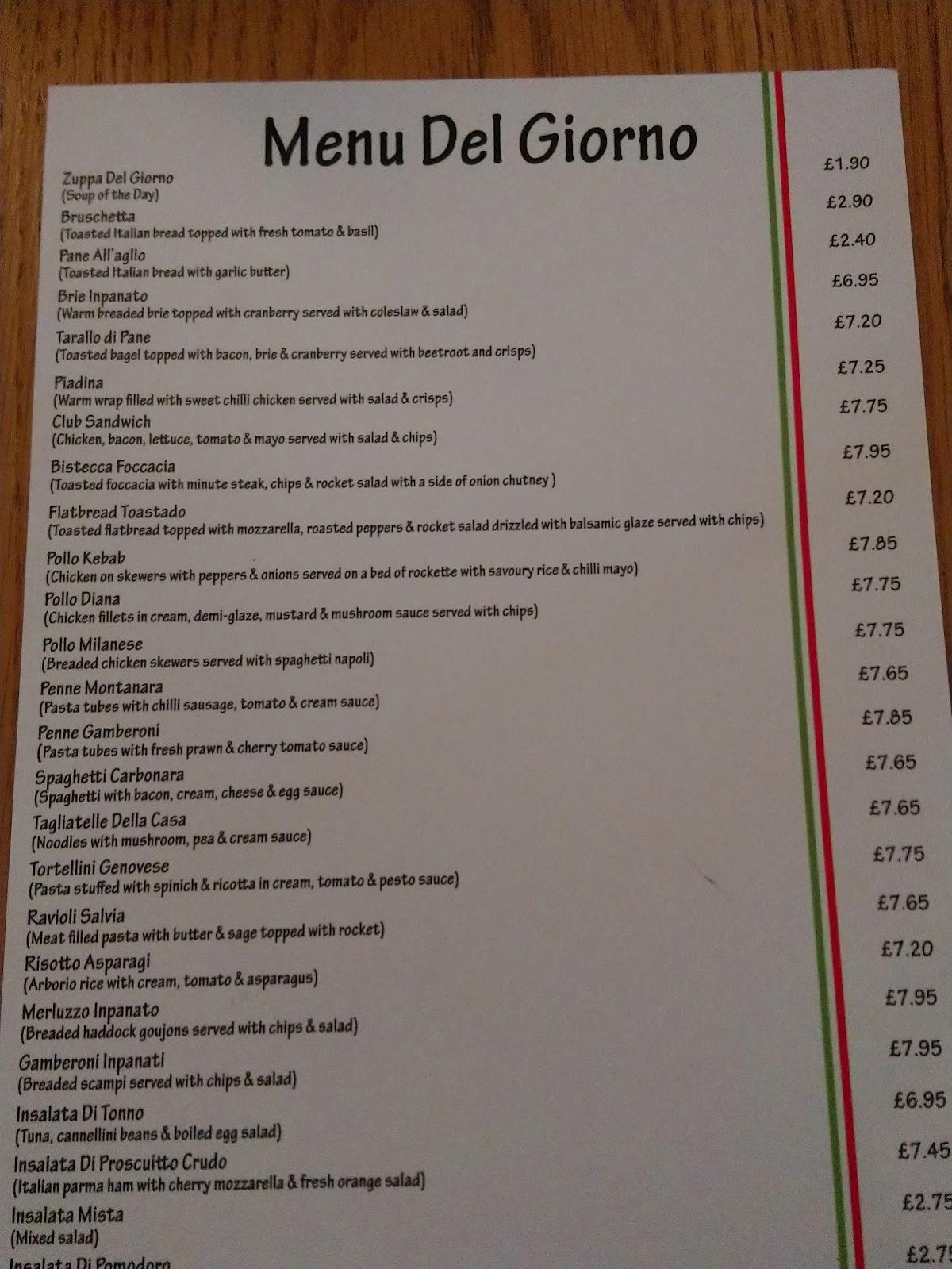 Menu at Giovanni Italian Bistro cafe, Penicuik
