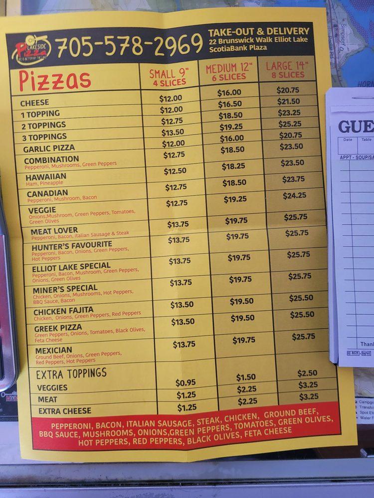 Menu at Lakeside Pizza pizzeria, Elliot Lake