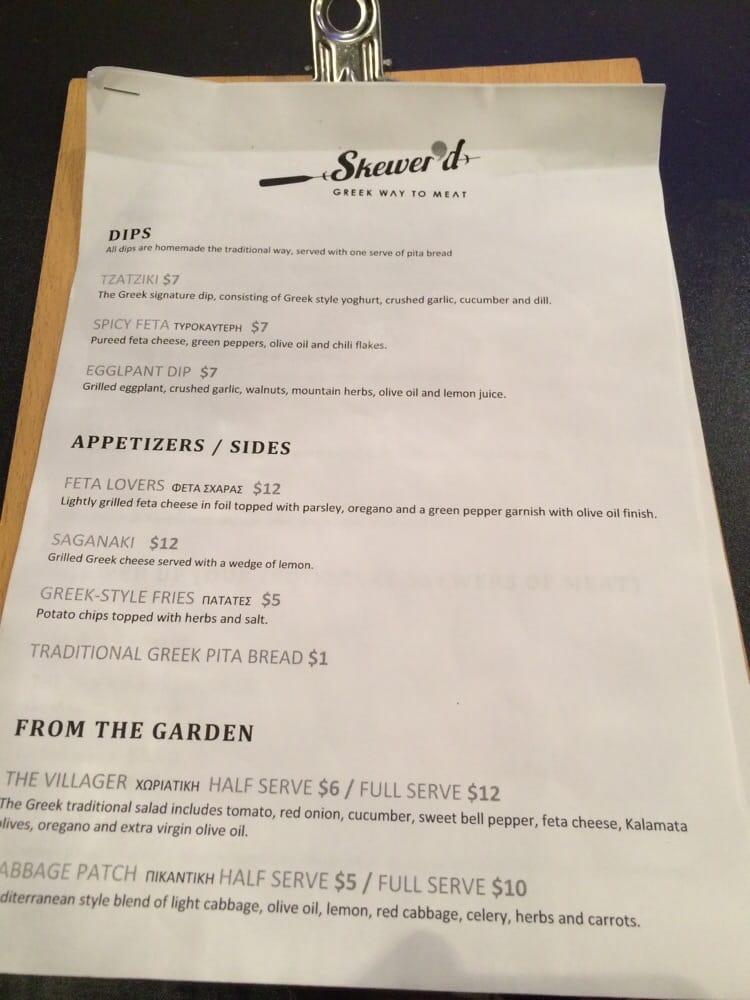 Menu at Skewer'd restaurant, Port Melbourne